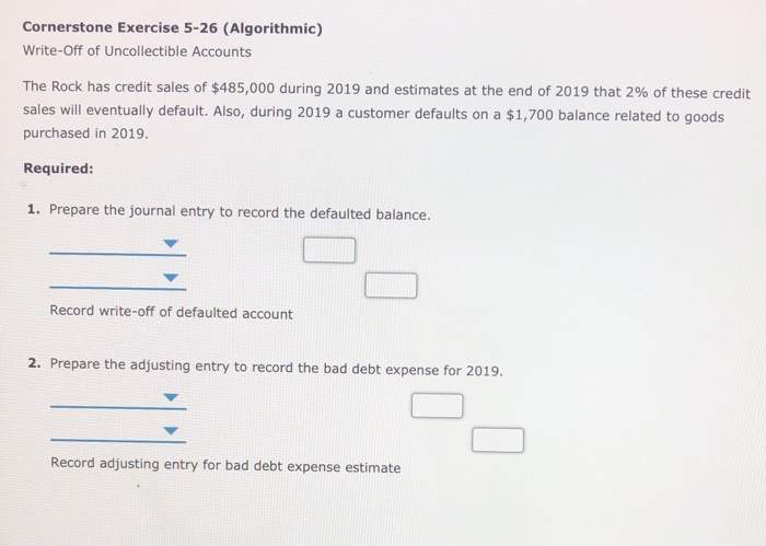 Solved Cornerstone Exercise 5-26 (Algorithmic) Write-Off of | Chegg.com