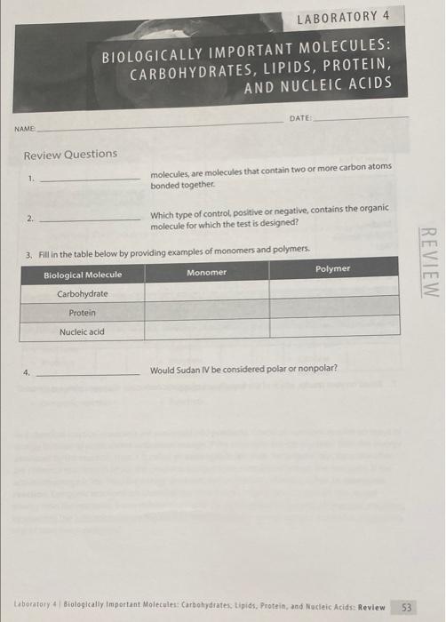 Solved LABORATORY 4 BIOLOGICALLY IMPORTANT MOLECULES: | Chegg.com