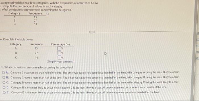 Solved categorical variable has three categories, with the | Chegg.com