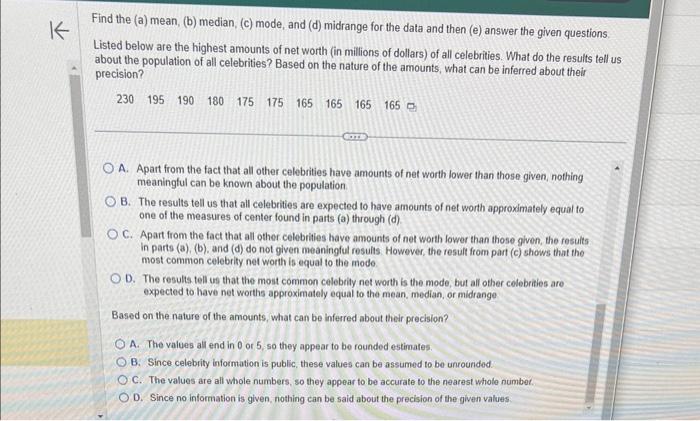 Solved Find the (a) mean, (b) median, (c) mode, and (d) | Chegg.com
