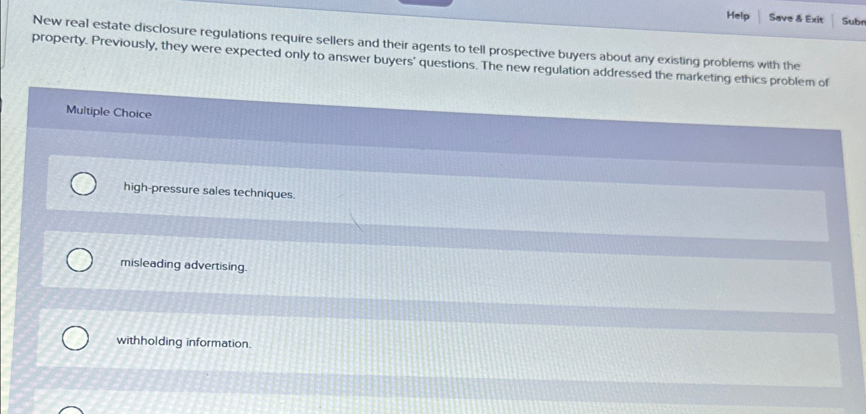 Solved New real estate disclosure regulations require | Chegg.com