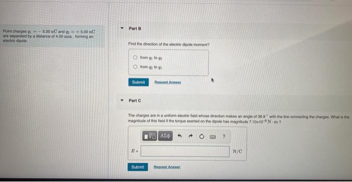 Solved Point chargos q1=−5.00nC and q2=+5.00nC Part A are | Chegg.com