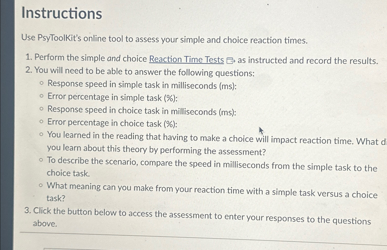 Solved InstructionsUse PsyToolKit's online tool to assess | Chegg.com