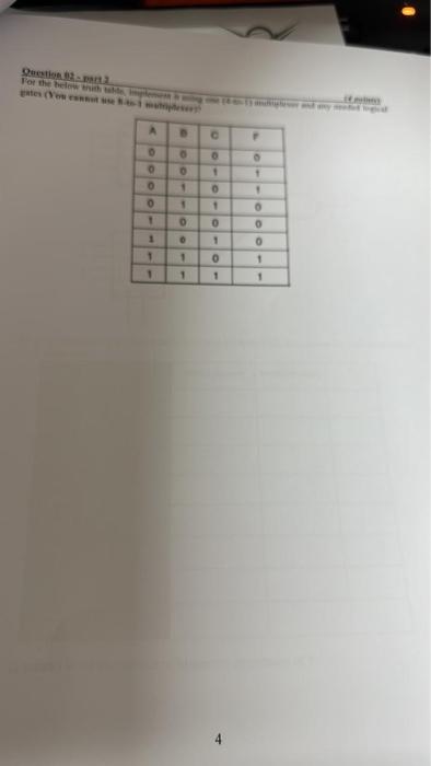Solved For the below truth table, implement it using one | Chegg.com