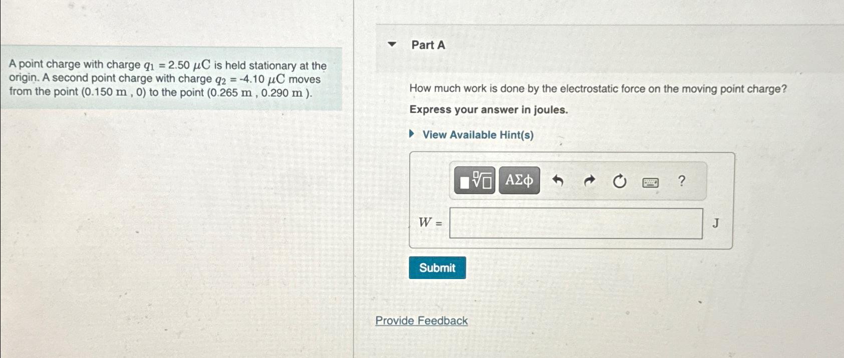 Solved A point charge with charge q1=2.50μC ﻿is held | Chegg.com