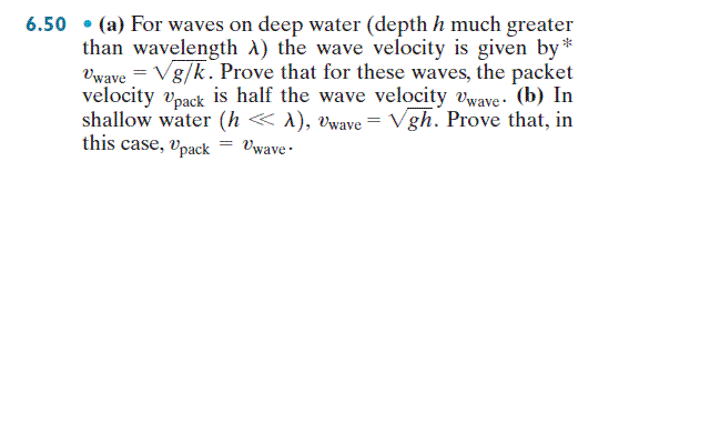 Solved For waves on deep water (depth h much greater than | Chegg.com