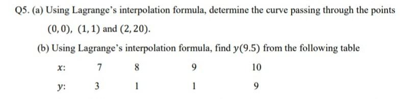 Solved Q5. (a) Using Lagrange's interpolation formula, | Chegg.com