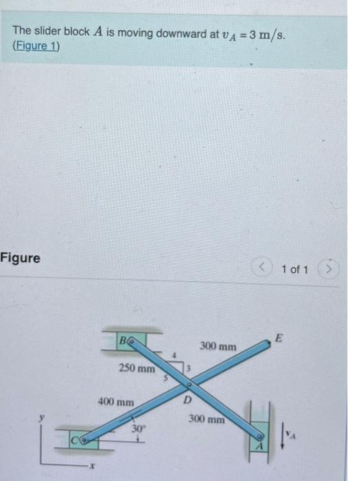 Solved The slider block A is moving downward at vA=3 m/s. | Chegg.com