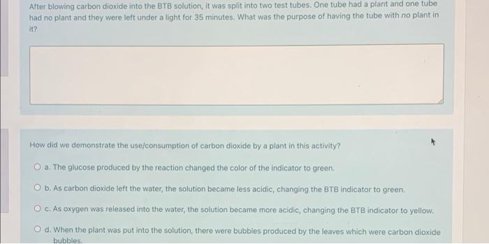 Solved After blowing carbon dioxide into the BTB solution, | Chegg.com