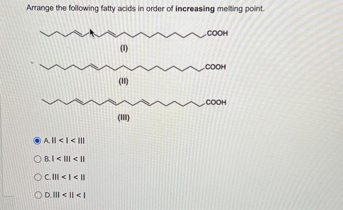 Solved Arrange the following fatty acids in order of | Chegg.com