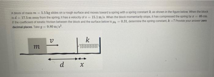 Solved A block of mass m=5.5 kg slldes on a rough surtace | Chegg.com