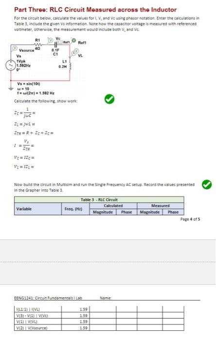 Solved Part Three: RLC Circuit Measured across the Inductor | Chegg.com