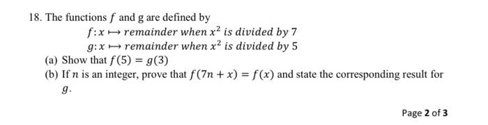 Solved 18. The functions f and g are defined by f:x↦ | Chegg.com