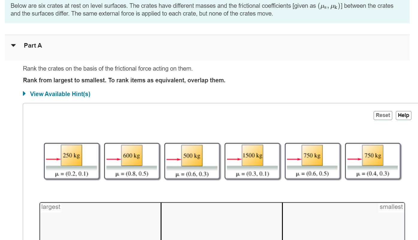 Solved Below are six crates at rest on level surfaces. The | Chegg.com