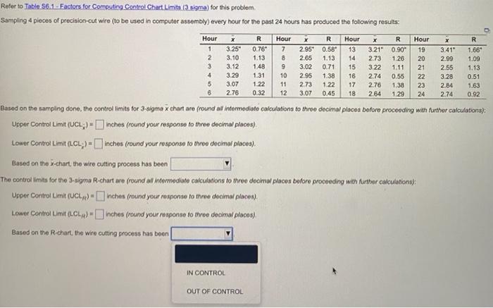 Solved Refer to Table 56.1-Factors for Computing Control | Chegg.com