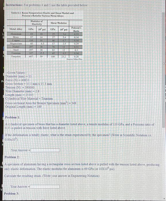 Solved Instructions: For problems 4 and 5 use the table | Chegg.com