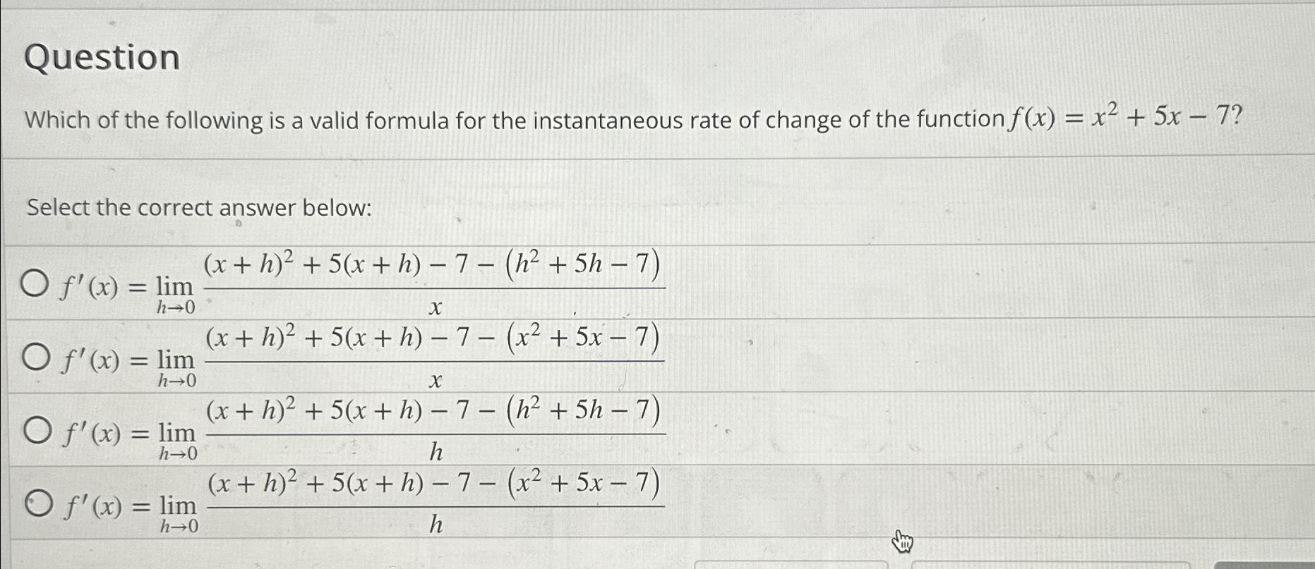 Solved QuestionWhich of the following is a valid formula for | Chegg.com