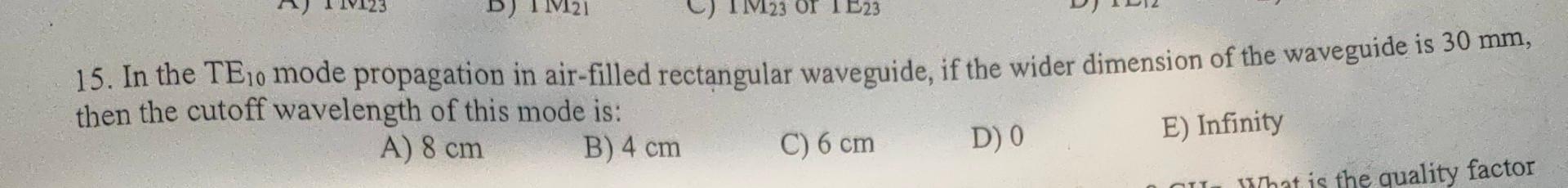 Solved 15. In the TE10 mode propagation in air-filled | Chegg.com