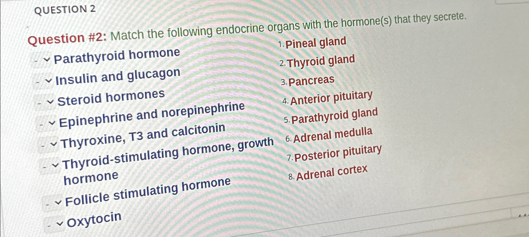 Solved QUESTION 2Question #2: Match the following endocrine | Chegg.com