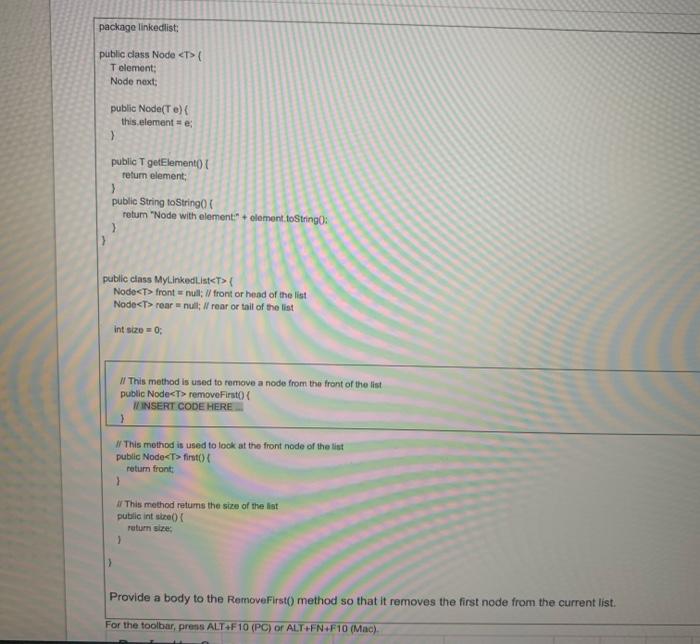 Solved package linkedlist: public class Node Telement; Node | Chegg.com