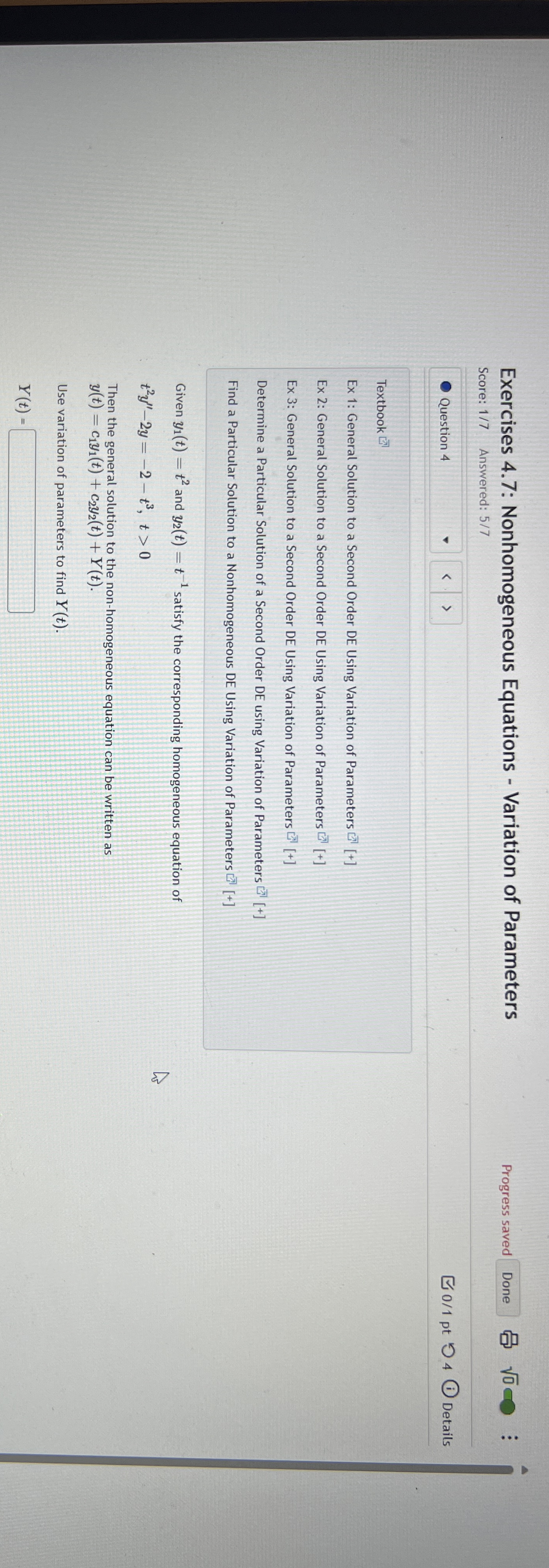 Solved Exercises 4.7: Nonhomogeneous Equations - ﻿Variation | Chegg.com