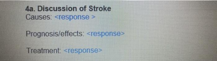 Solved 4a. Discussion of Stroke Causes: Prognosis/effects: | Chegg.com