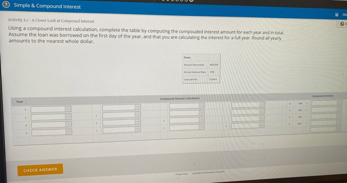 O Simple & Compound Interest Activity 1.C. A Closer | Chegg.com