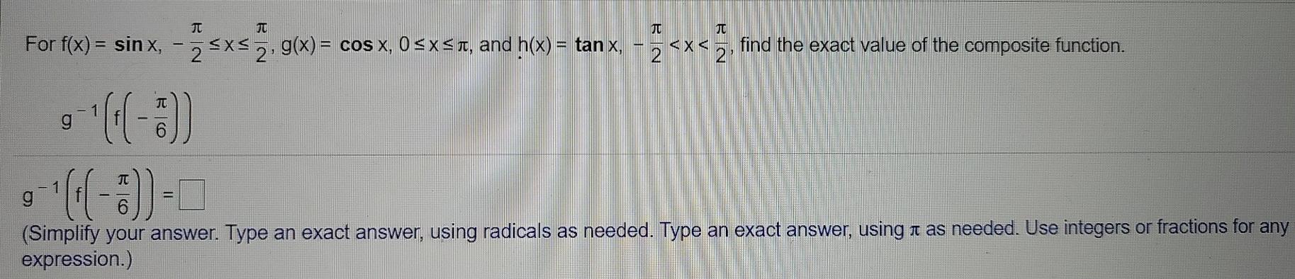 Solved TU TO For f(x) = sinx, - 2 sxs 2. g(x)= cos x, Osxst, | Chegg.com