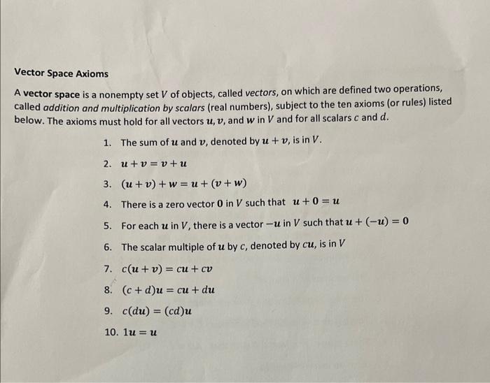 Solved A vector space is a nonempty set V of objects, called | Chegg.com