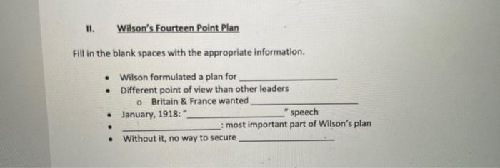 Solved Wilson's Fourteen Point Plan Fill in the blank spaces | Chegg.com
