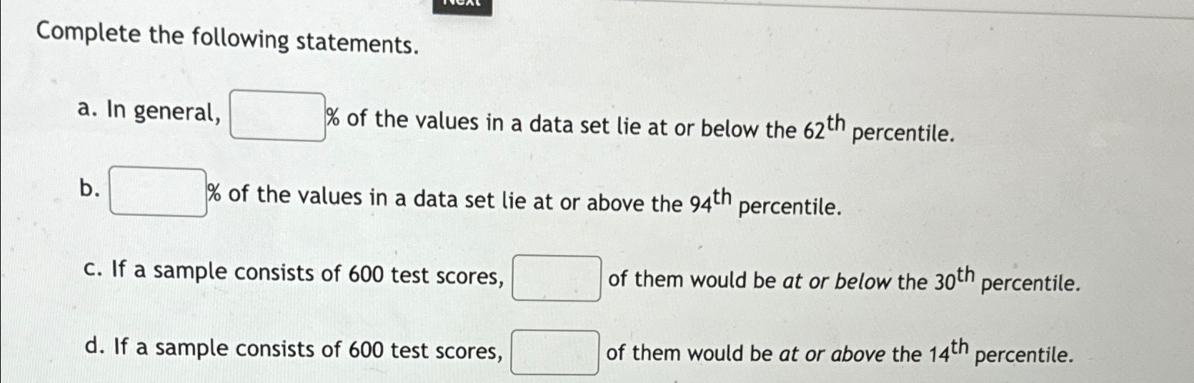 Solved Complete the following statements.a. ﻿In general, % | Chegg.com