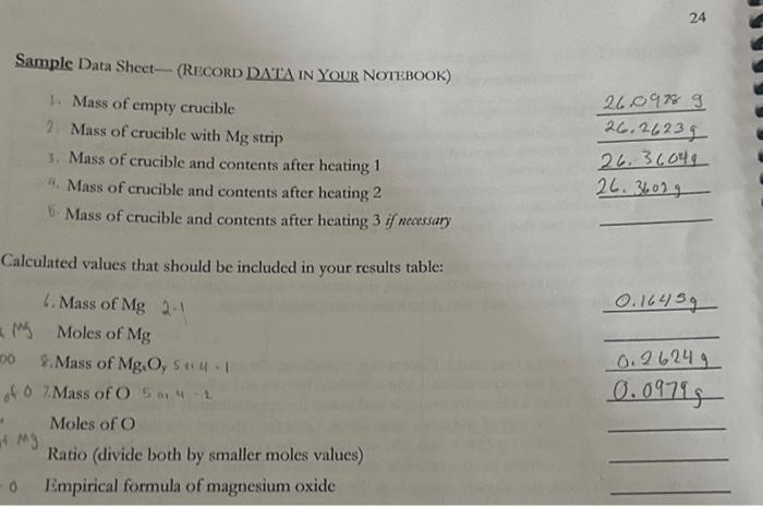 Sample Data Sheet- (RECORD DATA IN YOUR NOTEBOOK) 1. | Chegg.com