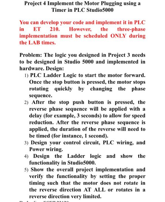 Solved Project 4 Implement the Motor Plugging using a Timer | Chegg.com