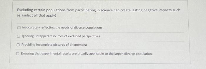 Solved Excluding certain populations from participating in | Chegg.com