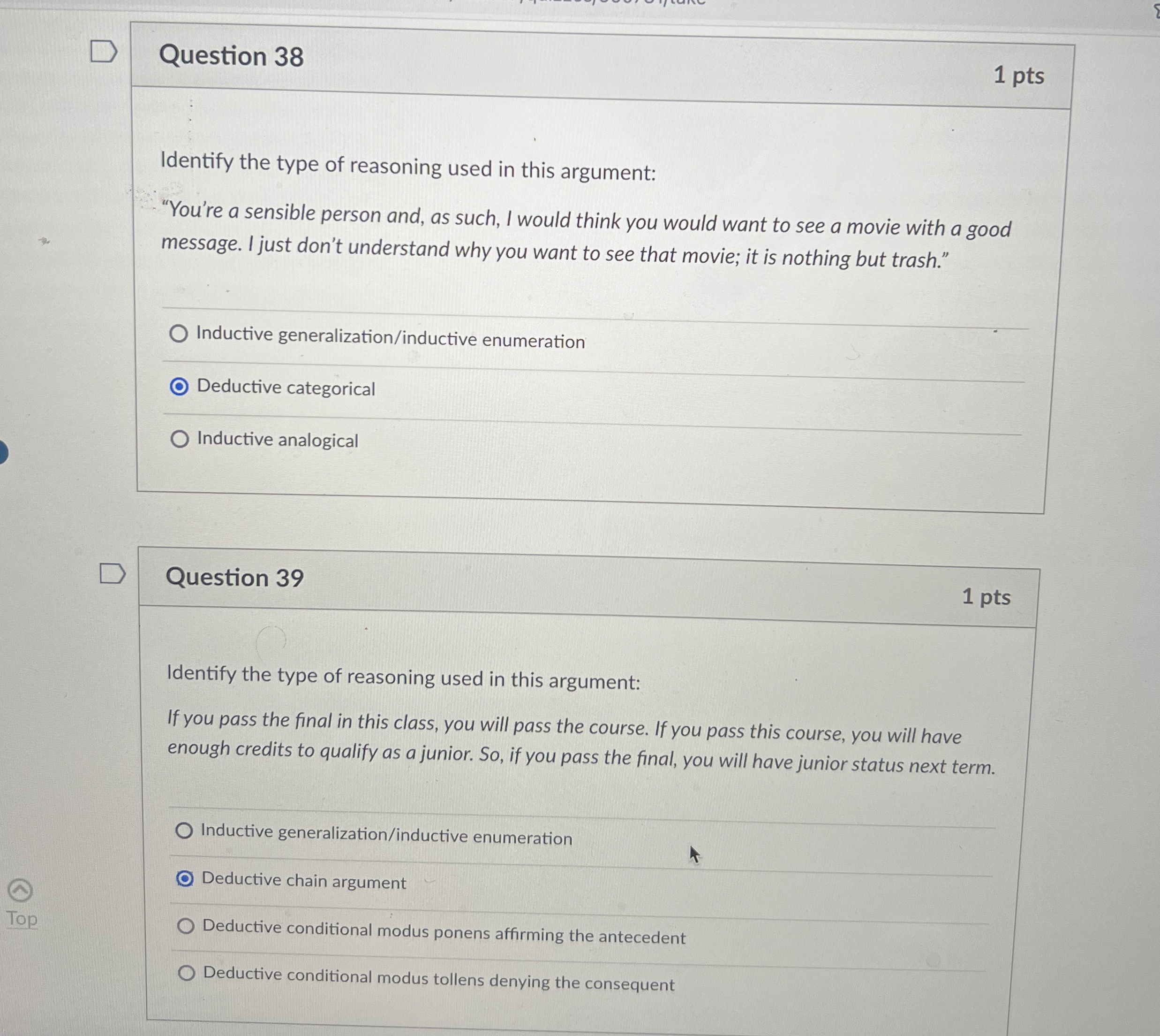 Solved Question 381 ﻿ptsIdentify the type of reasoning used | Chegg.com
