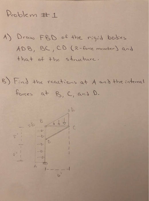 Solved Problem #1 A) Draw FBD of the rigid bodies ADB, BC, | Chegg.com