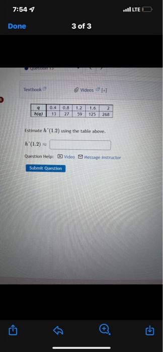 Solved Estimate h′(1.2) using the table above. h′(1.2)≈ | Chegg.com