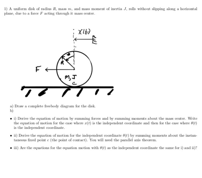Solved 1) A uniform disk of radius R, mass m, and mass | Chegg.com