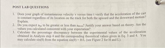 POST LAB QUESTIONS 1. Does your graph of | Chegg.com