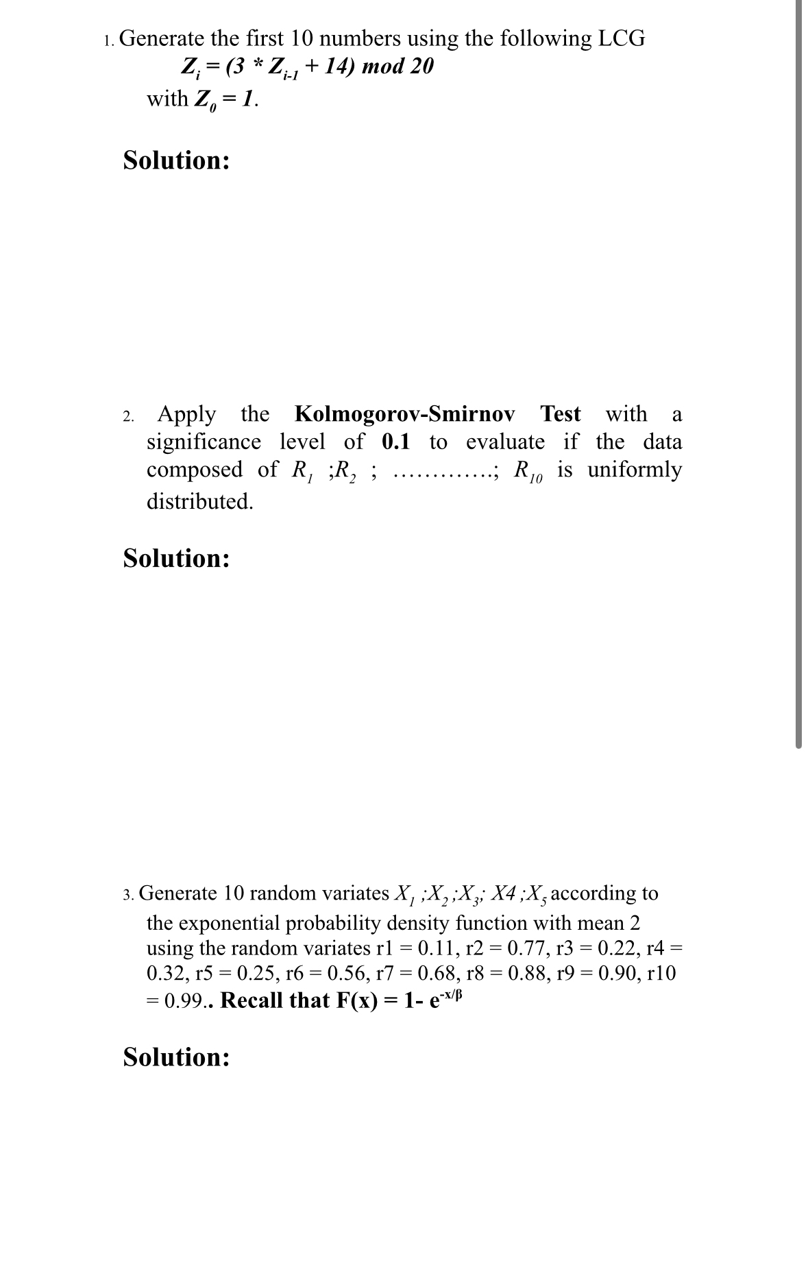 Solved Generate the first 10 ﻿numbers using the following | Chegg.com