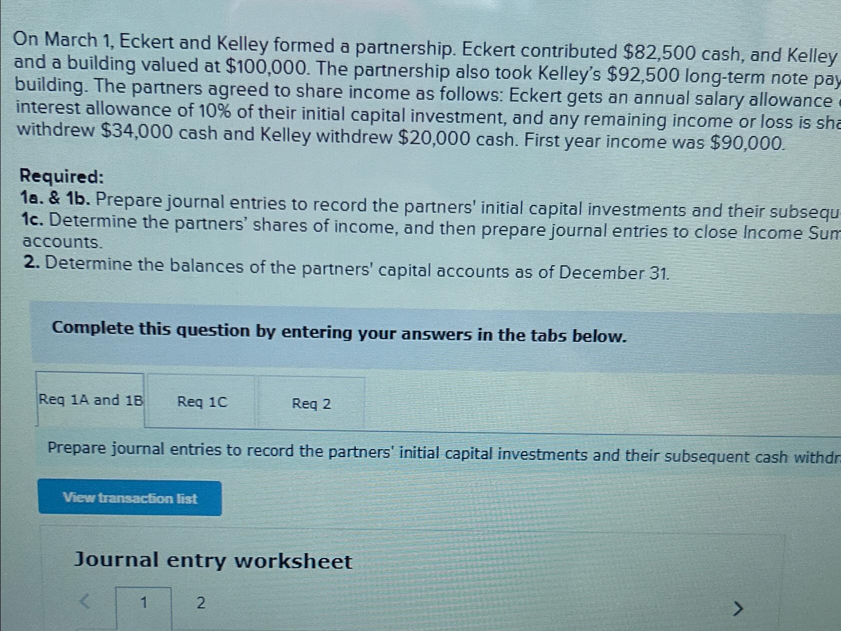 Solved On March 1, ﻿Eckert and Kelley formed a partnership. | Chegg.com