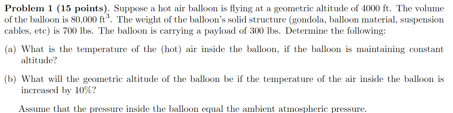 Solved Problem 1 (15 ﻿points). ﻿Suppose a hot air balloon is | Chegg.com