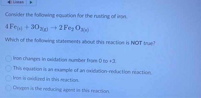 Solved Consider the following equation for the rusting of | Chegg.com