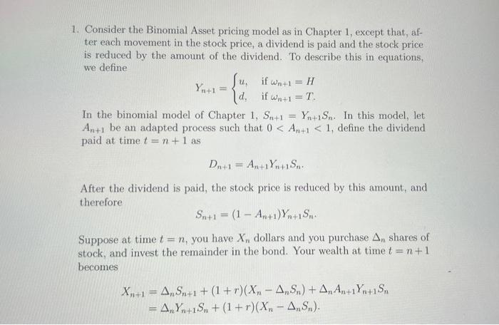 1. Consider the Binomial Asset pricing model as in | Chegg.com