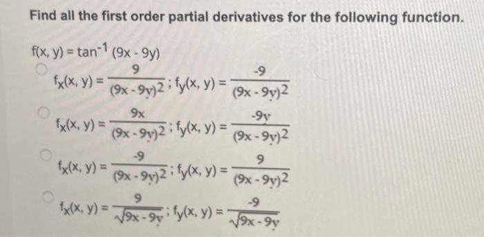 Solved Find all the first order partial derivatives for the | Chegg.com