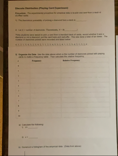 Solved Discrets Distribution (Playing Card Experiment) | Chegg.com