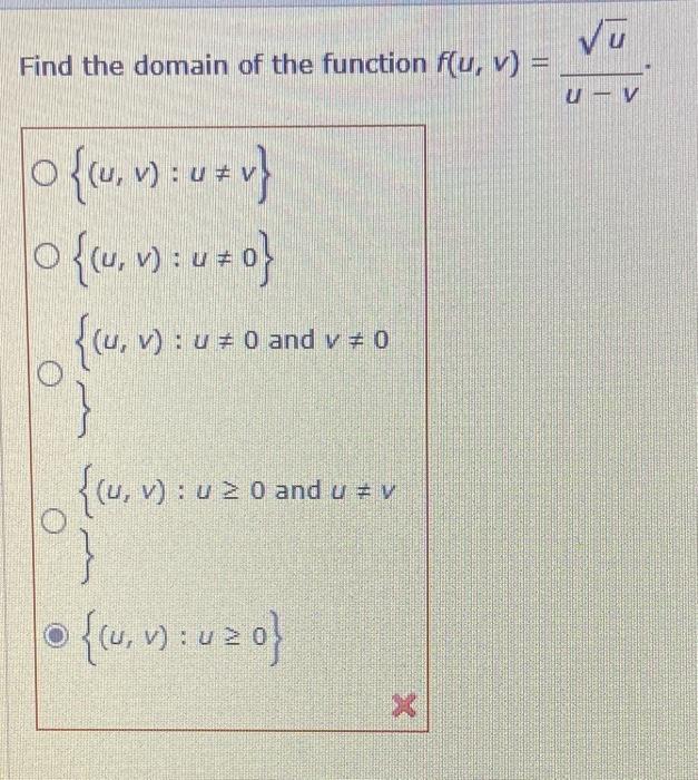 Solved If F(u, ﻿v) =uv/u-2v , ﻿what is the domain of F? | Chegg.com