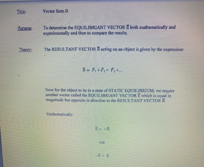 Solved Title: Vector Sumi Purpose: To mathematically | Chegg.com