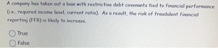 Solved A company has taken out a loan with restrictive debt | Chegg.com
