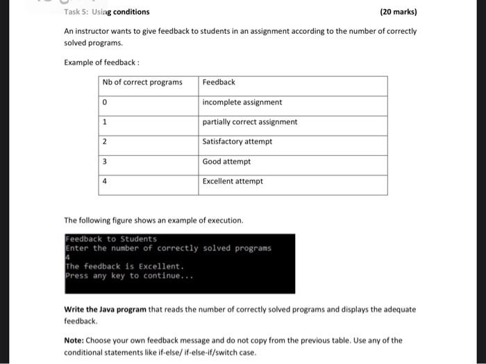 Solved Task 5: Using conditions (20 marks) An instructor | Chegg.com